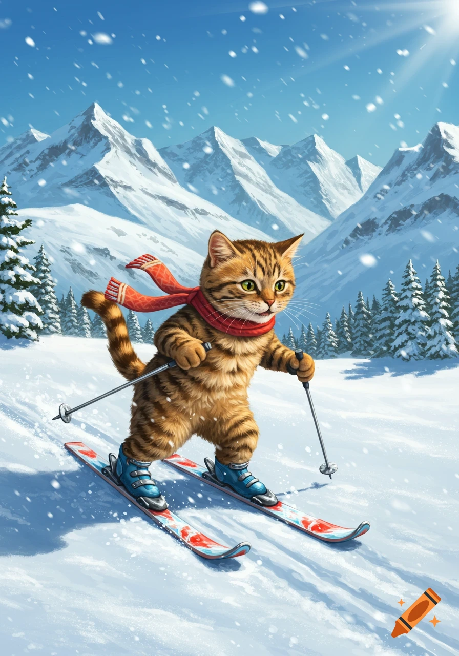 A cute cartoon pig in a colorful ski suit and reflective sunglasses ...