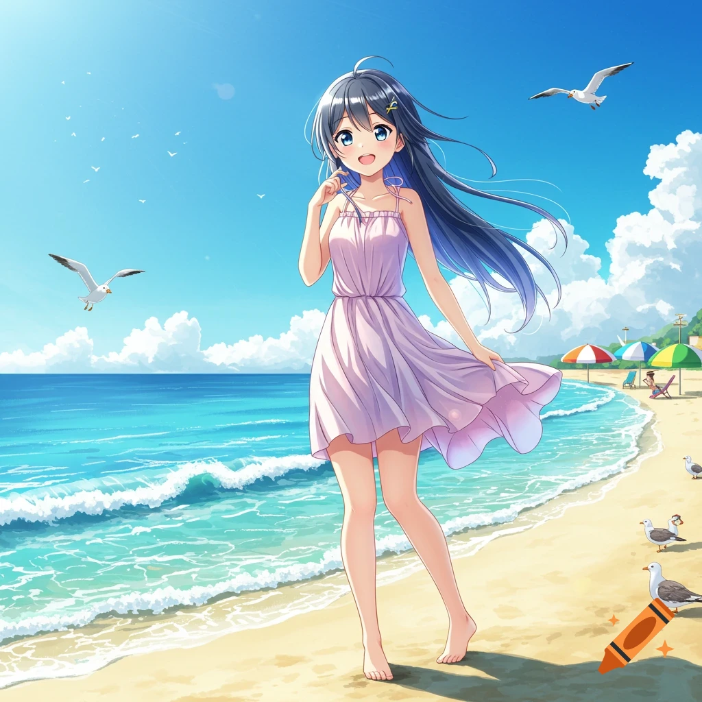 Two anime women in swimsuits underwater among coral and fish, one ...