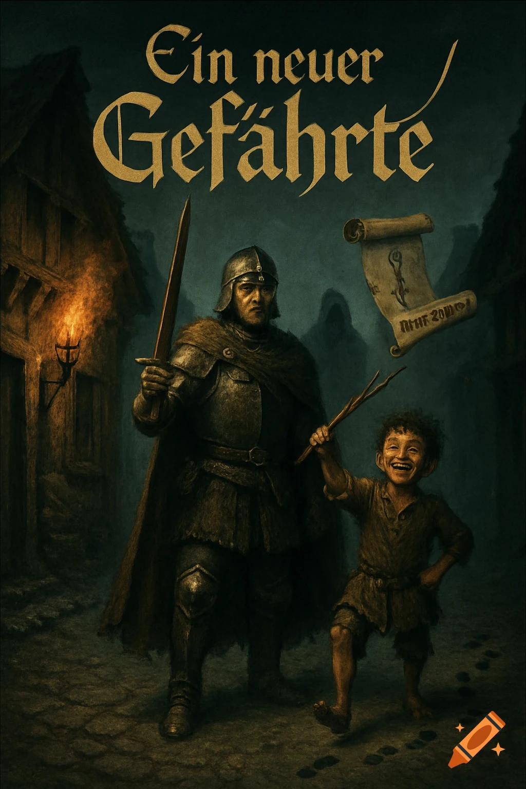 A bald, bearded old man in a red patterned coat points at a stack of ...