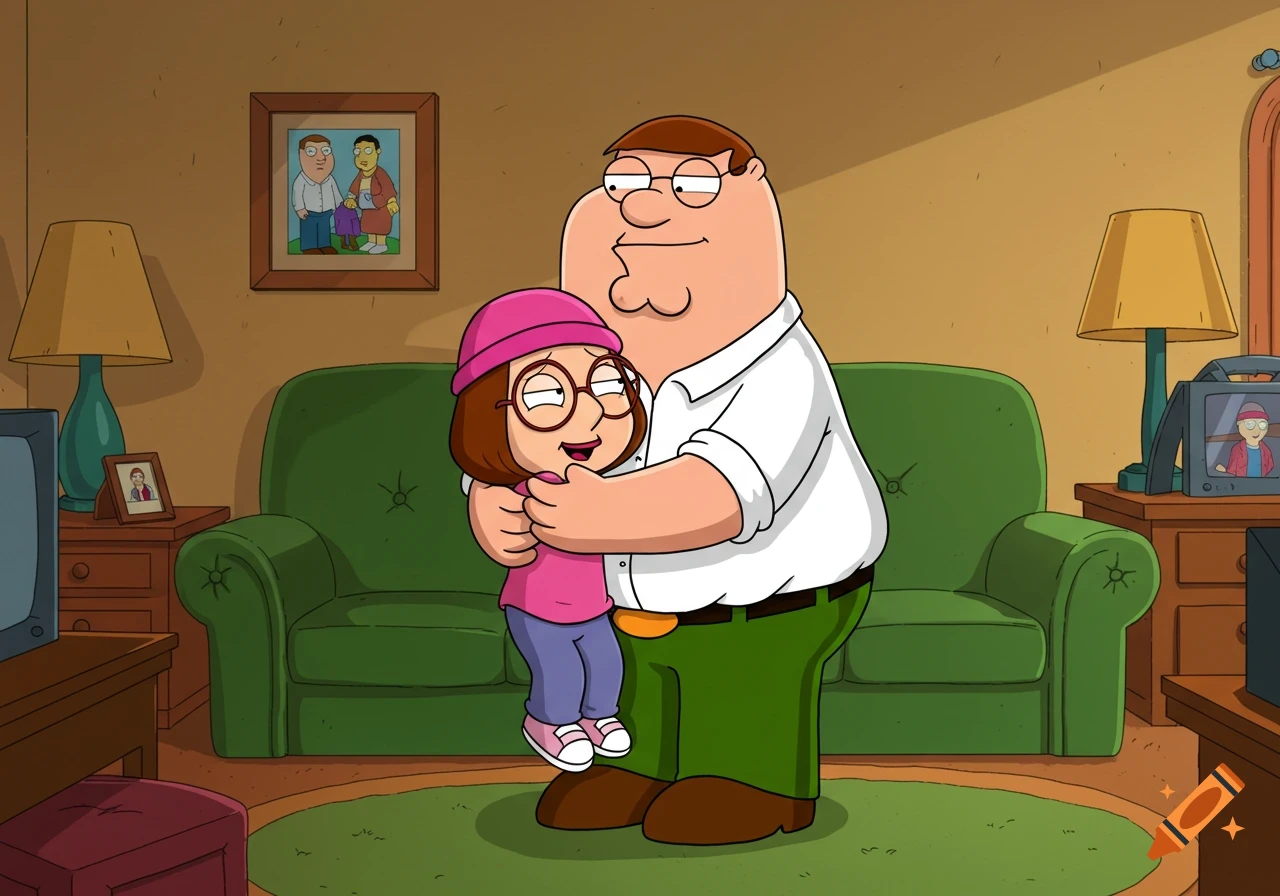 Lois Griffin from Family Guy stands in her living room holding a steaming apple pie. on Craiyon