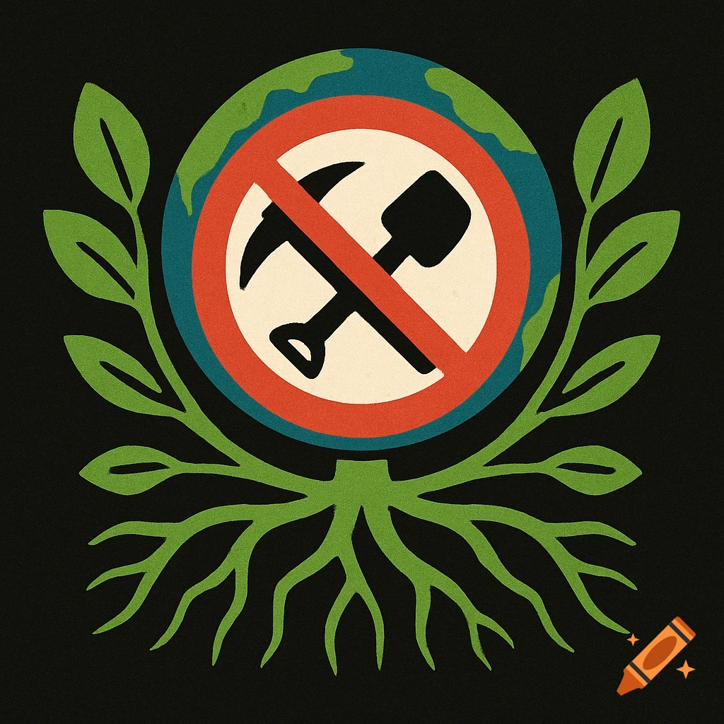 An anti-mining logo features a red prohibition sign over a black ...