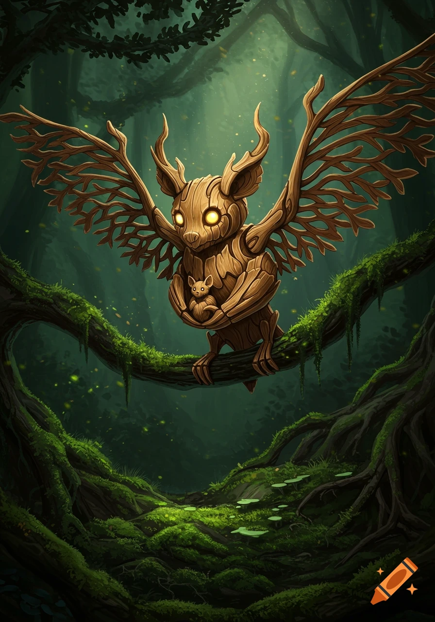 Detailed fantasy art of large, mossy plant monsters with glowing eyes ...