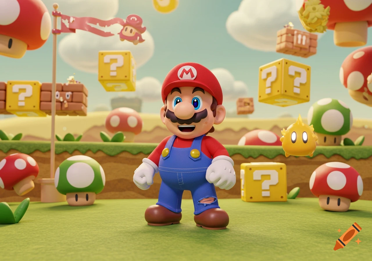 Mario carrying a football and Luigi running across a Super Bowl LX ...