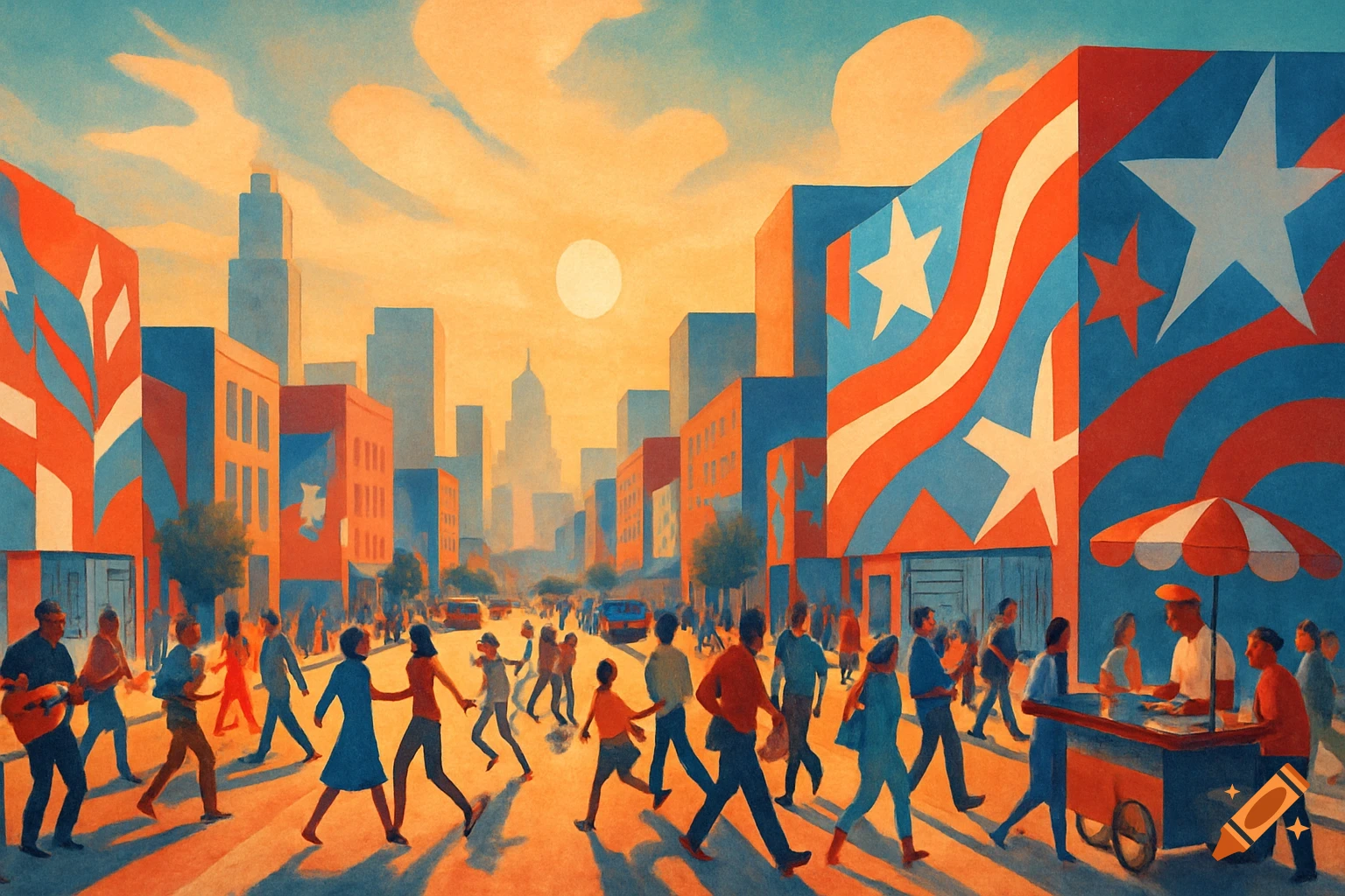 A giant, stylized caricature of Donald Trump with orange skin and blond ...