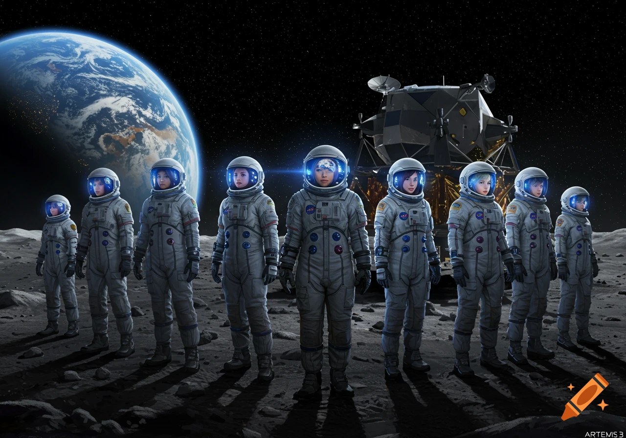 Two astronauts play darts on the moon with planet Earth visible in the ...