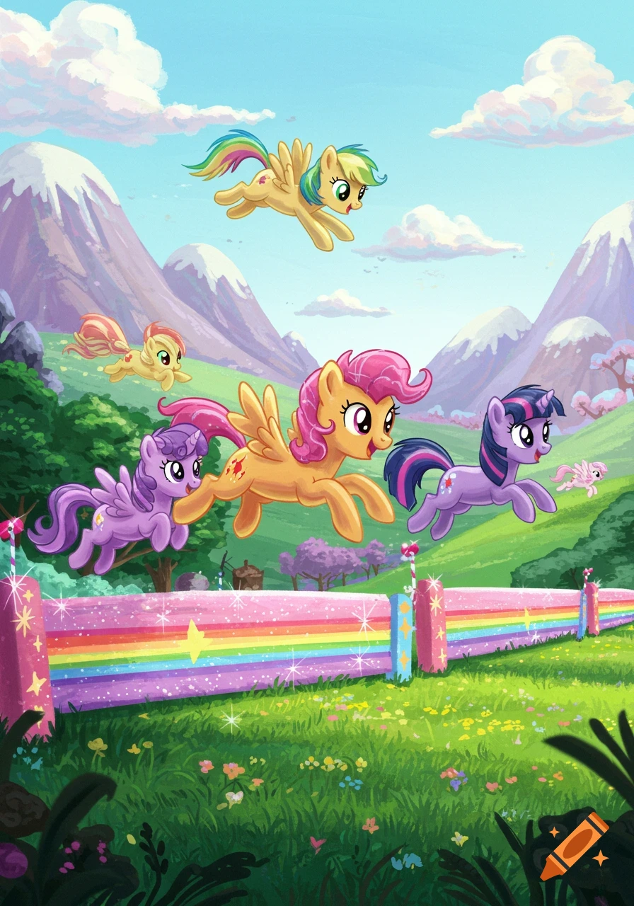 Cartoon illustration of a horned, winged yellow pony and a gray goat ...