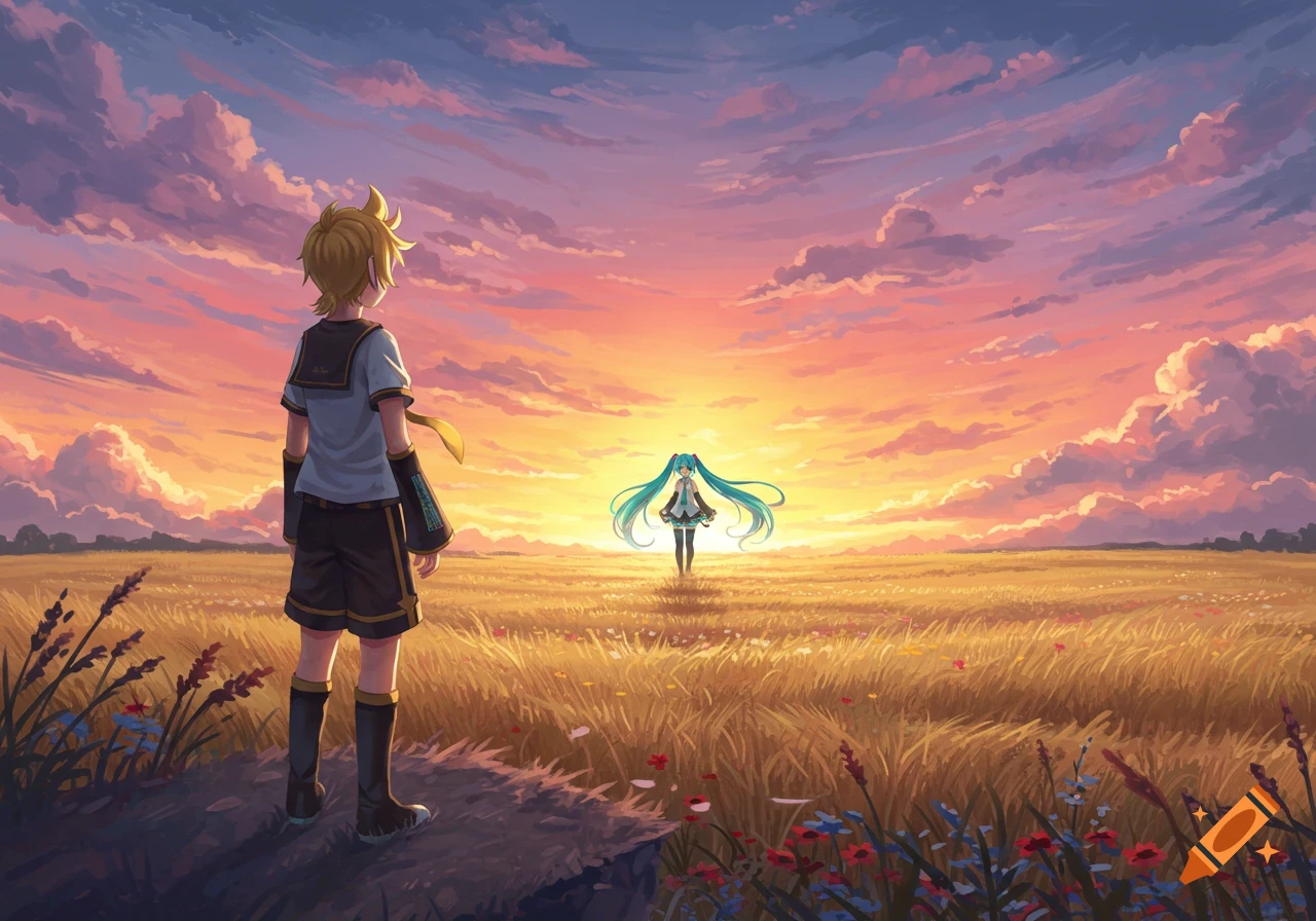 Anime characters Kagamine Len and Rin share a spaghetti noodle at a ...