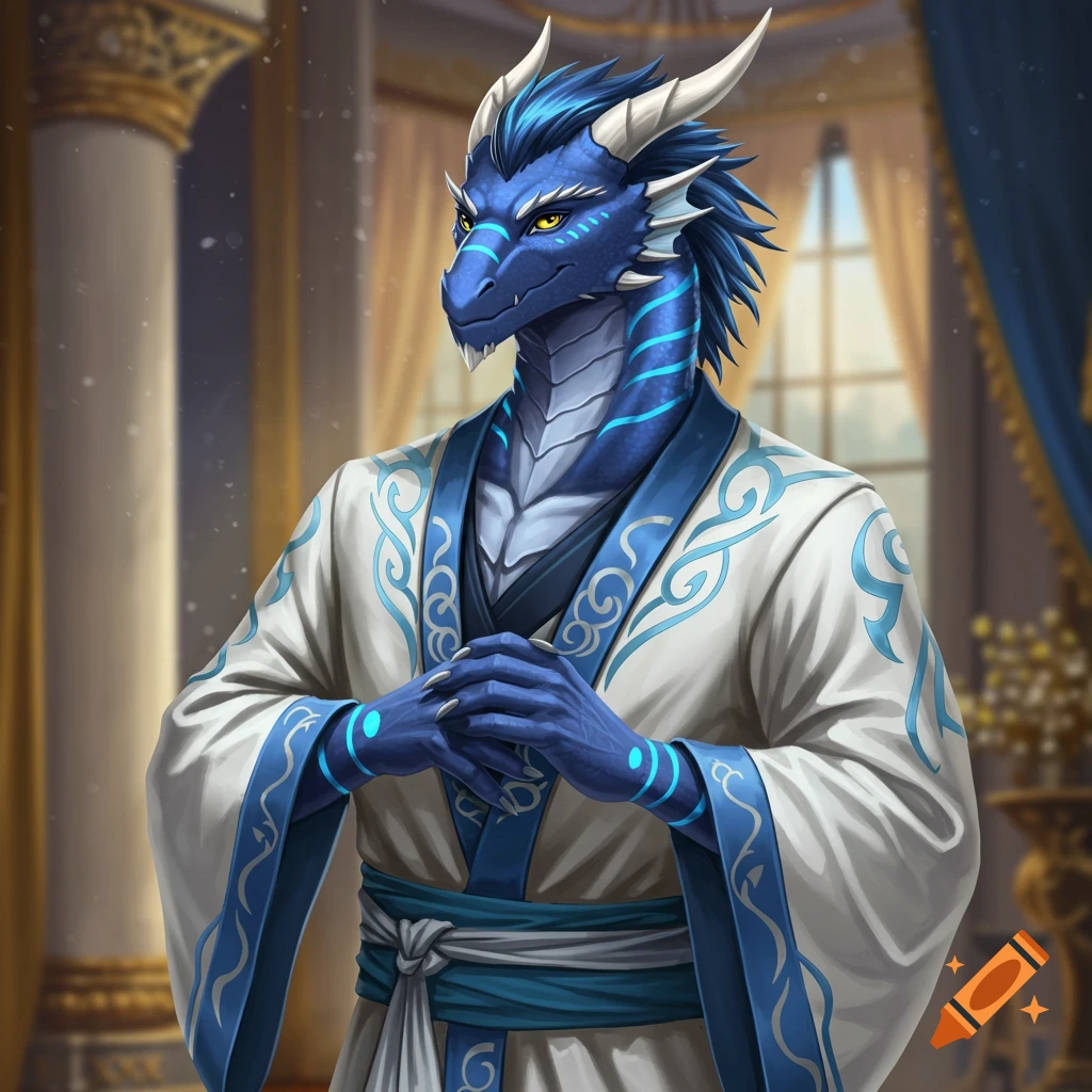 Anime male centaur with long white hair, gold antlers, a muscular pale ...