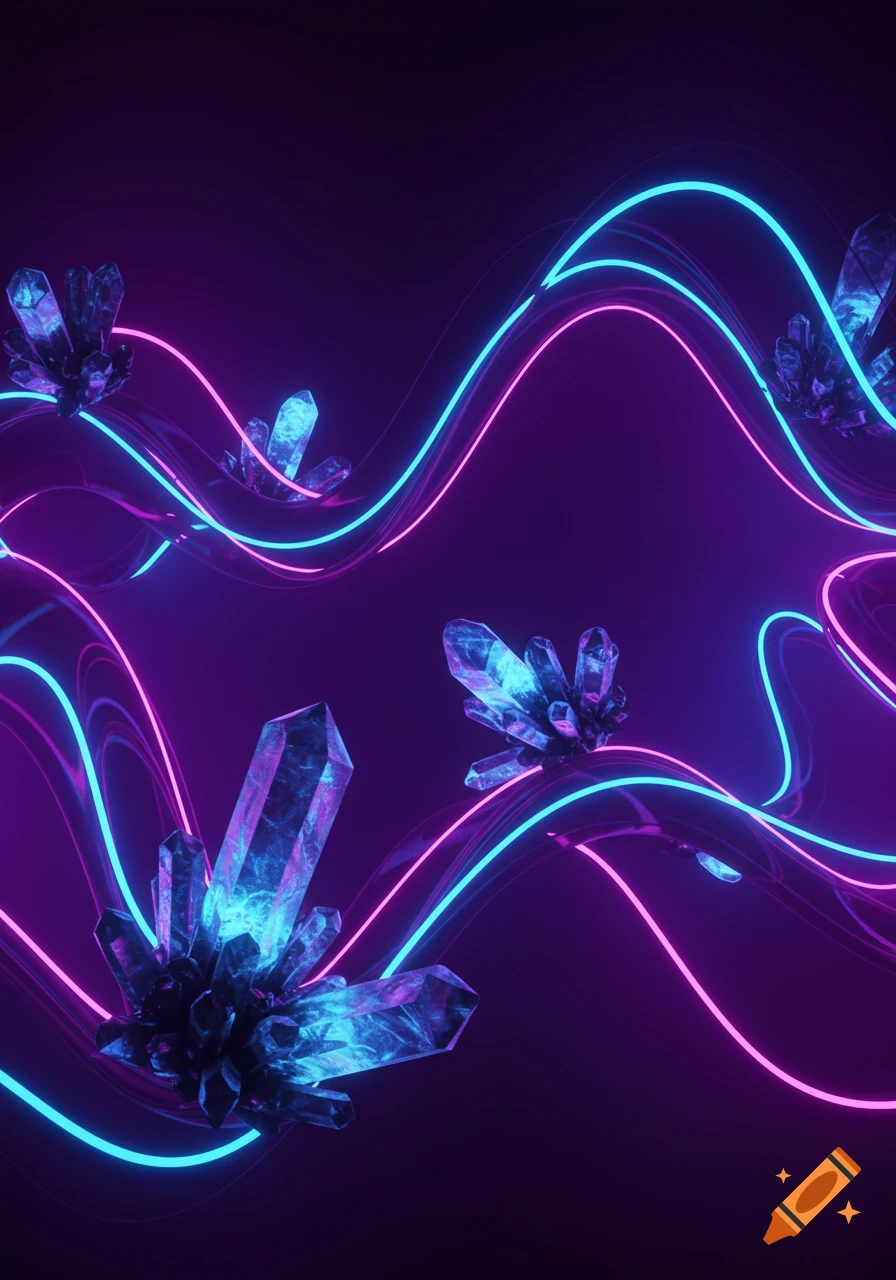 Glowing blue and pink wavy lines weave around illuminated blue and ...