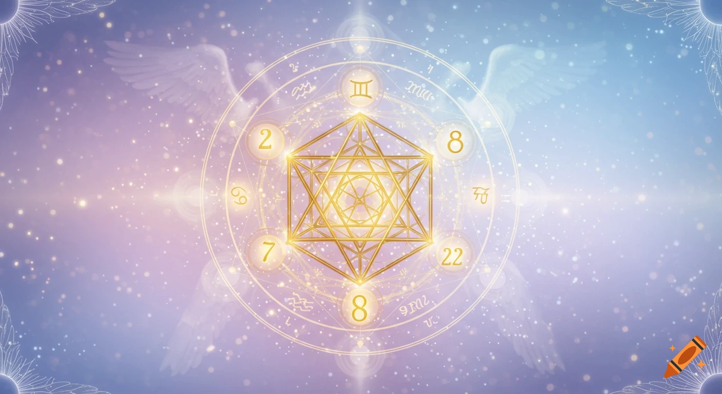 A glowing golden Metatron's Cube at the center of a mystical design ...