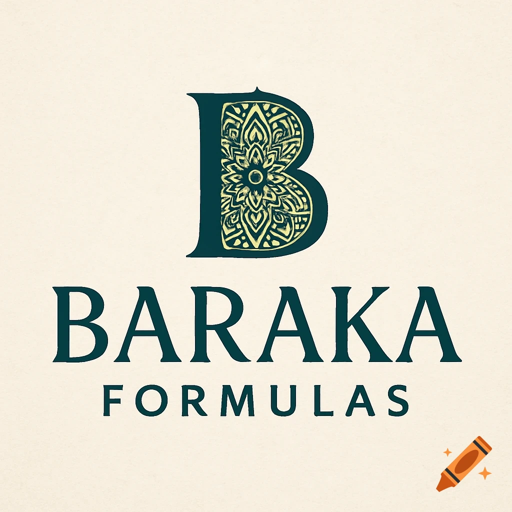 Logo for Baraka Formulas featuring a large, ornate 'B' with a mandala ...