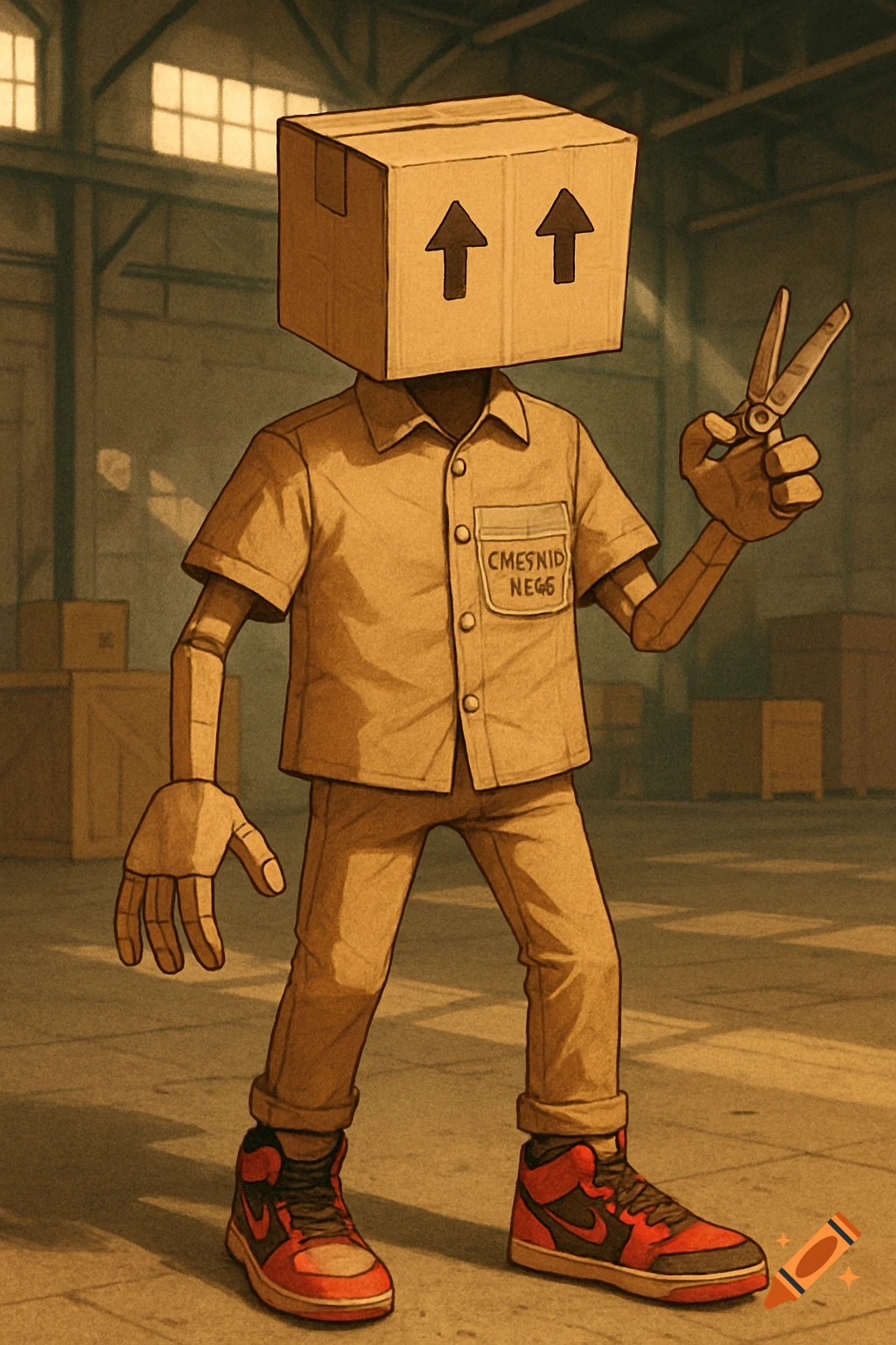 Baldi from Baldi's Basics sits in a cardboard box shaped like a car ...