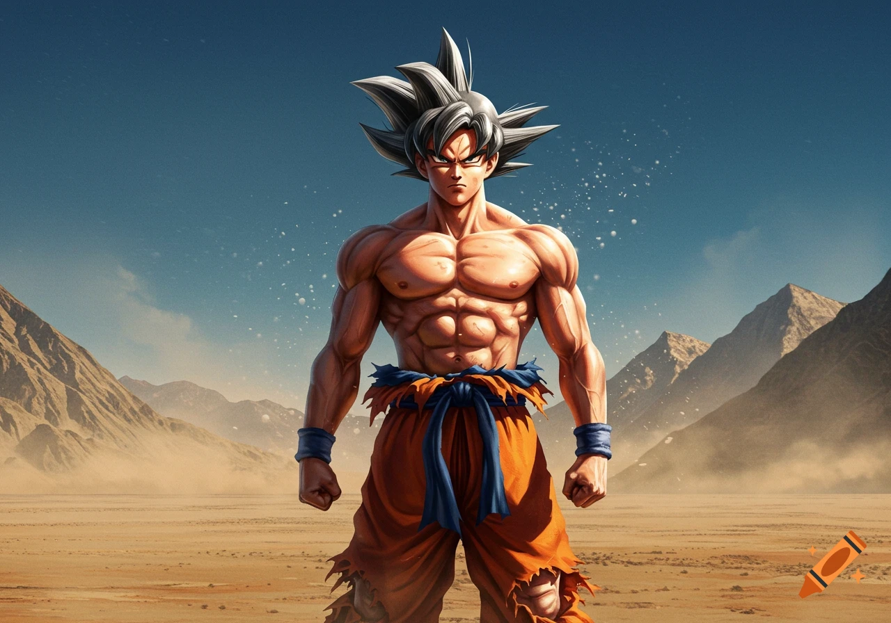 A modern brown leather and wood armchair with a relief carving of Goku ...