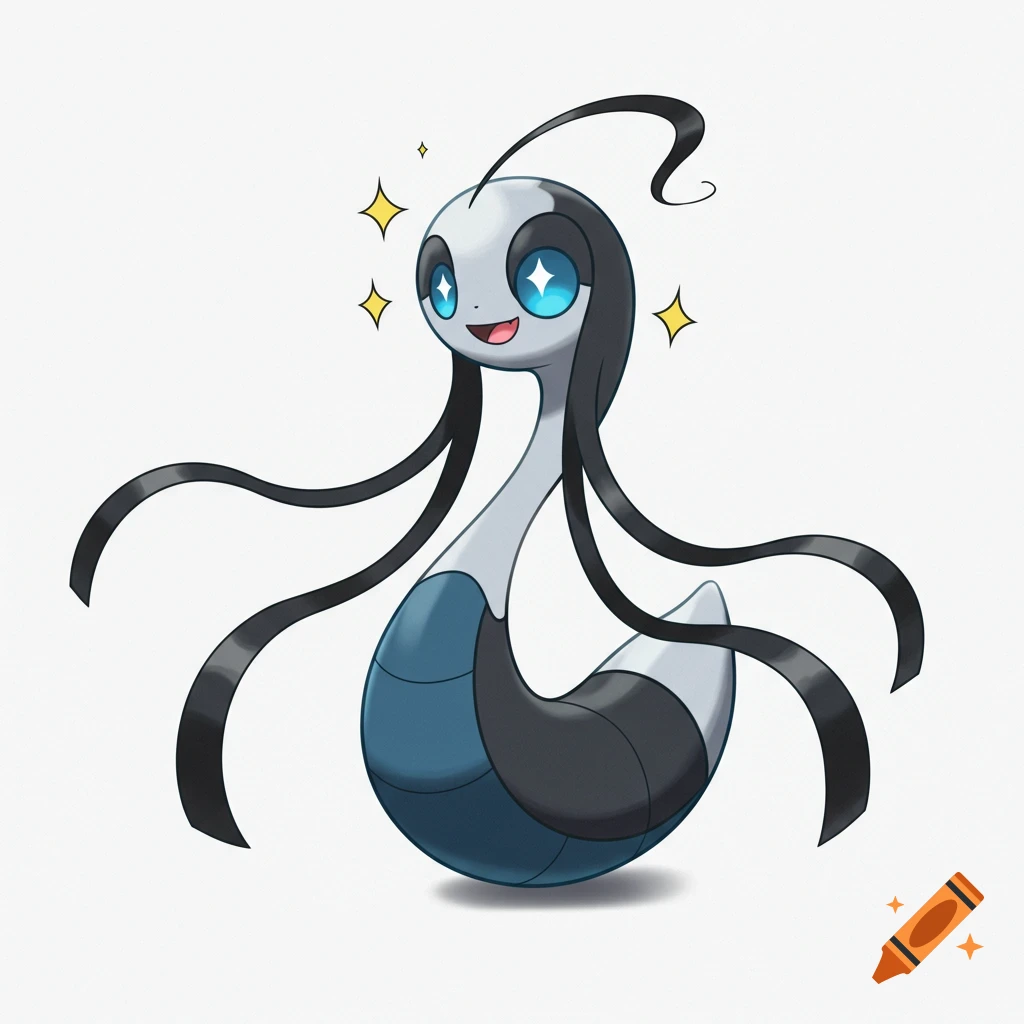 A gray and blue Pokémon-like creature with large sparkling blue eyes ...