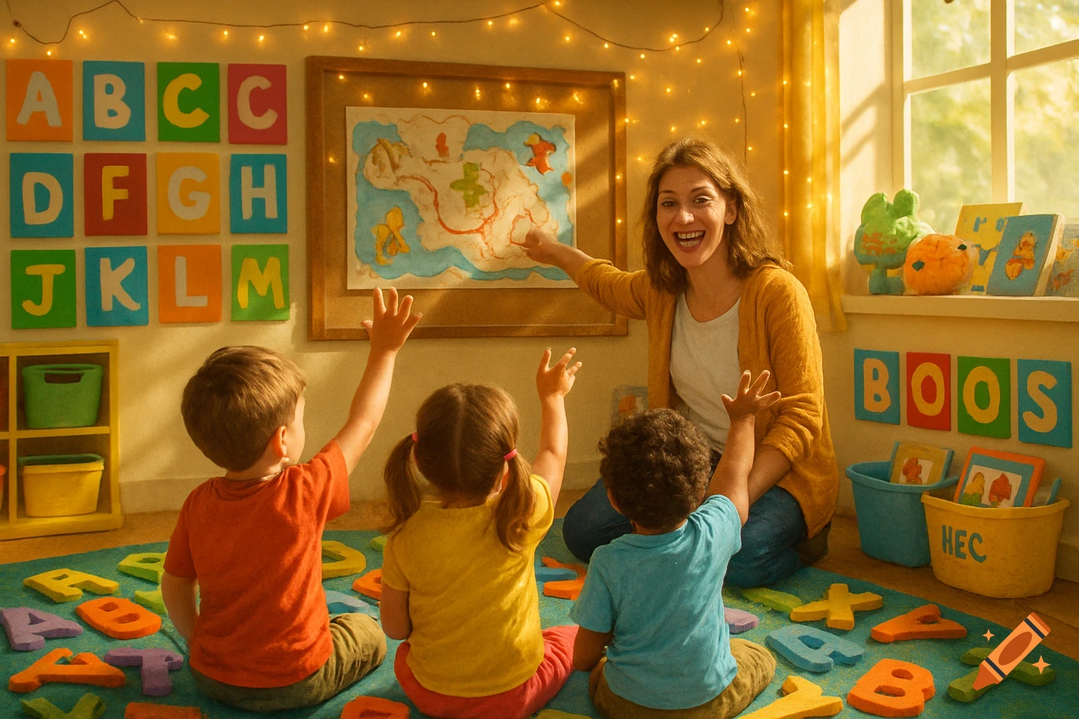 Three diverse animated children sit on a white background, happily ...