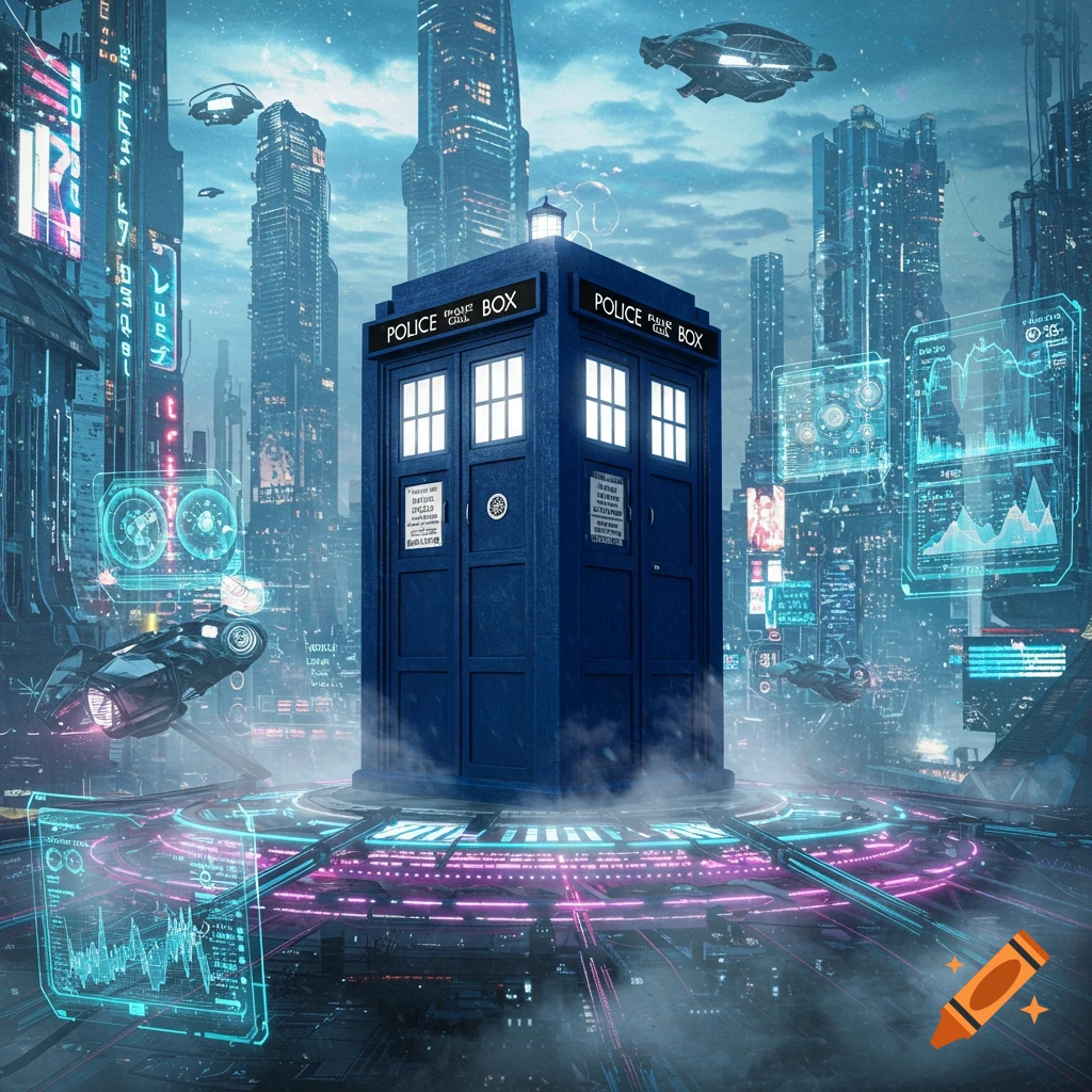 A grey metal Dalek from Doctor Who stands on a reflective floor against ...