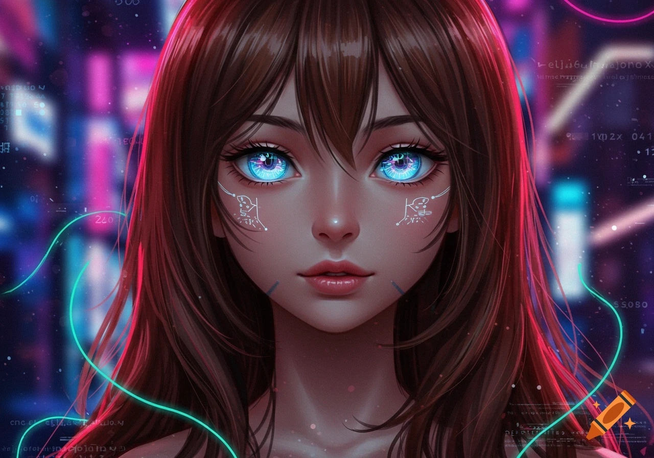 Close-up portrait of a girl with short black hair and bangs, large ...