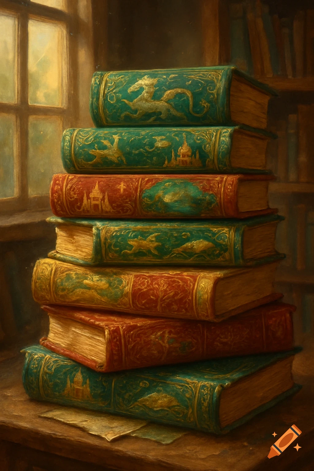 Ornate gold metal book corners with filigree designs resting on vintage ...