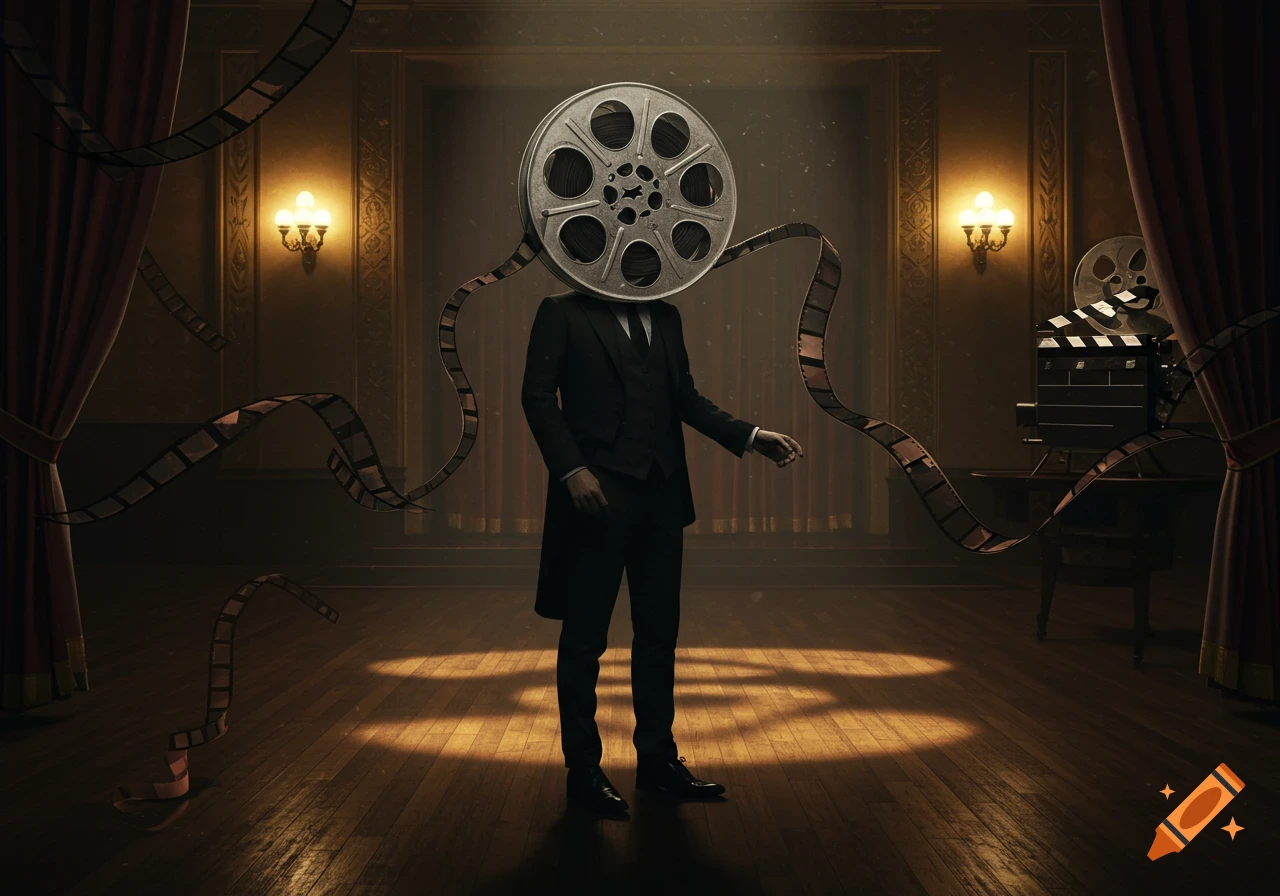 Vintage-style 'Film Club' poster featuring a large film reel and a ...