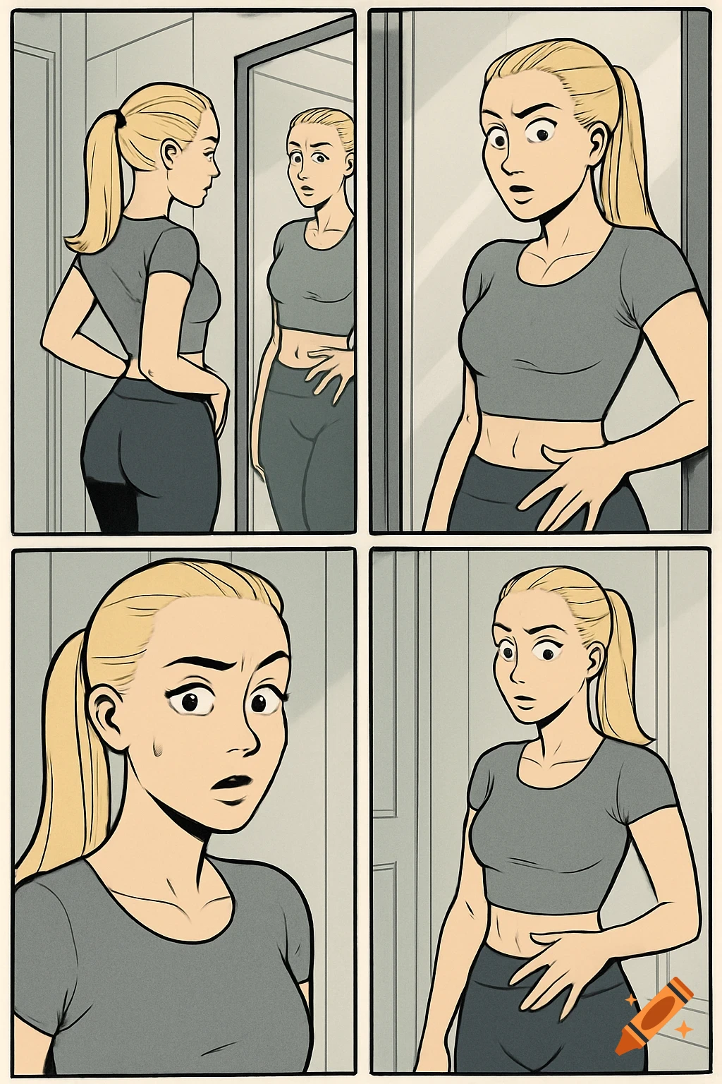 A six-panel comic strip in a 90s Disney 2D animation style, showing a ...