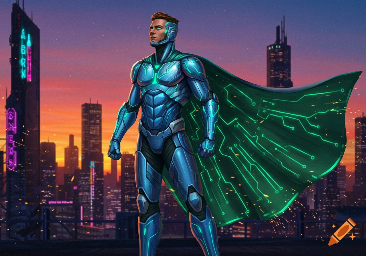 A cartoon superhero resembling Mr. Incredible in a green suit and mask ...