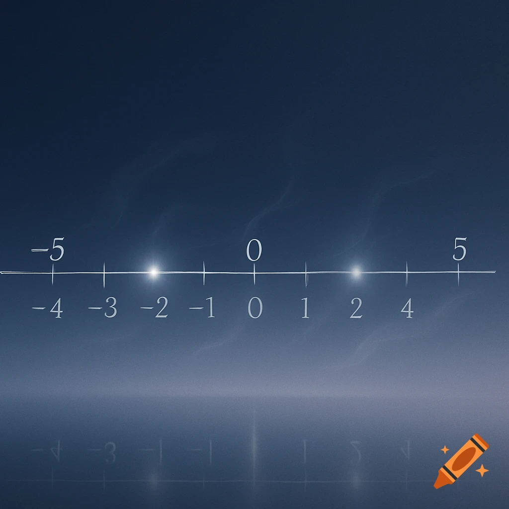 Hand-drawn number line with integers from -5 to 5, marked with bright ...