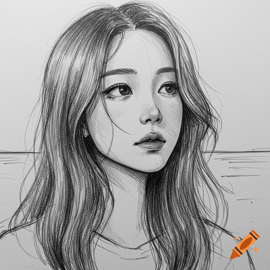 Sketch of an anime character without color on Craiyon