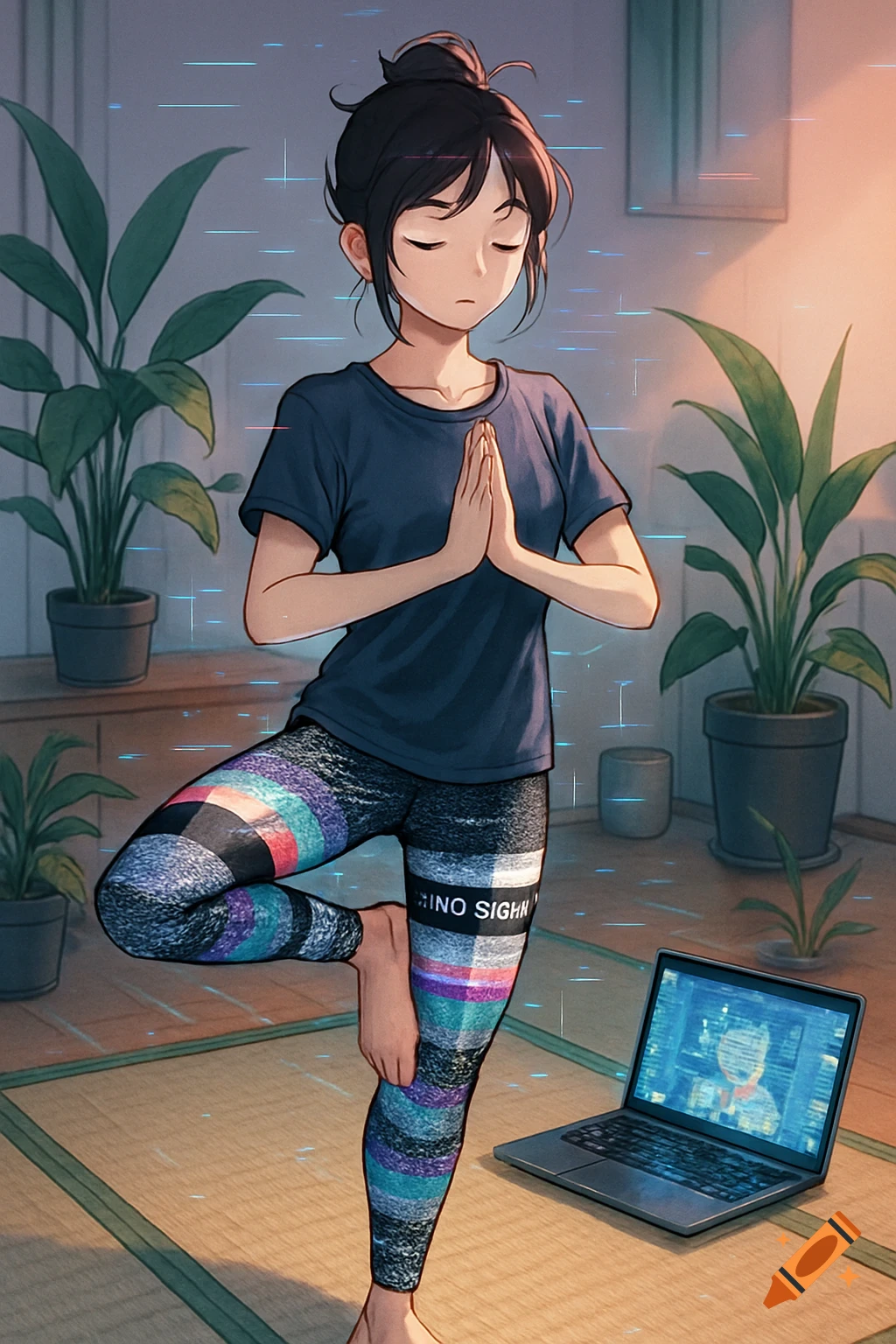 Tired anime girl scientist in a labcoat writing in a notebook at a ...