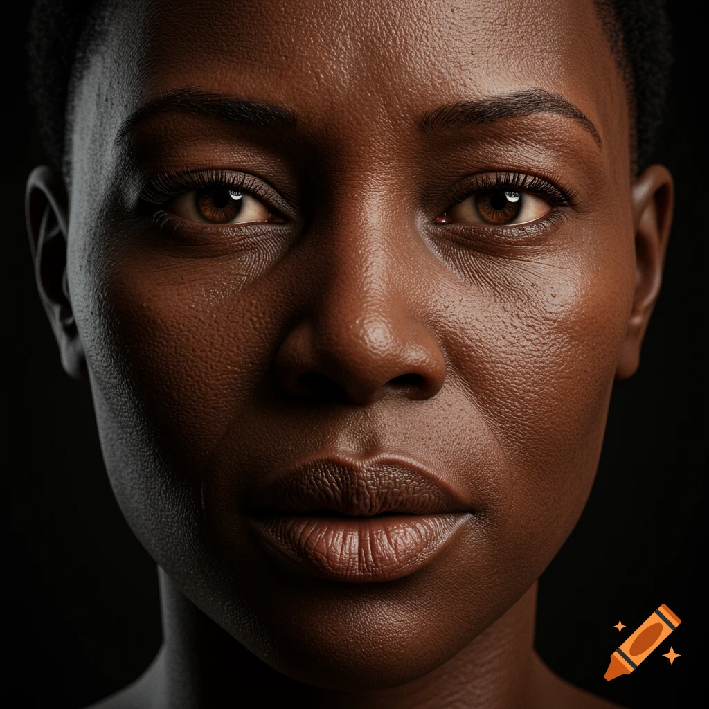 A detailed, photorealistic close-up portrait of a mature African woman ...