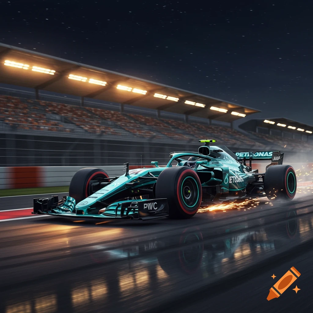 A stylized painting of a blue, red, and yellow Red Bull F1 car with a ...