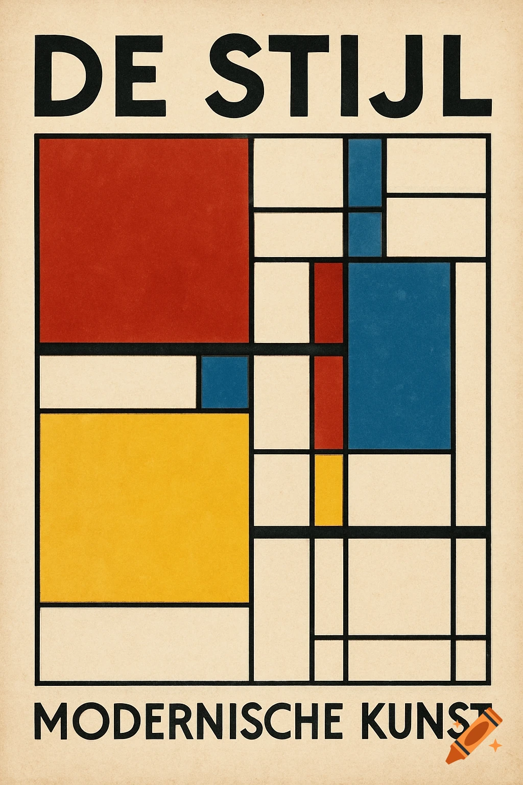 A vintage De Stijl abstract art poster with red, yellow, and blue ...