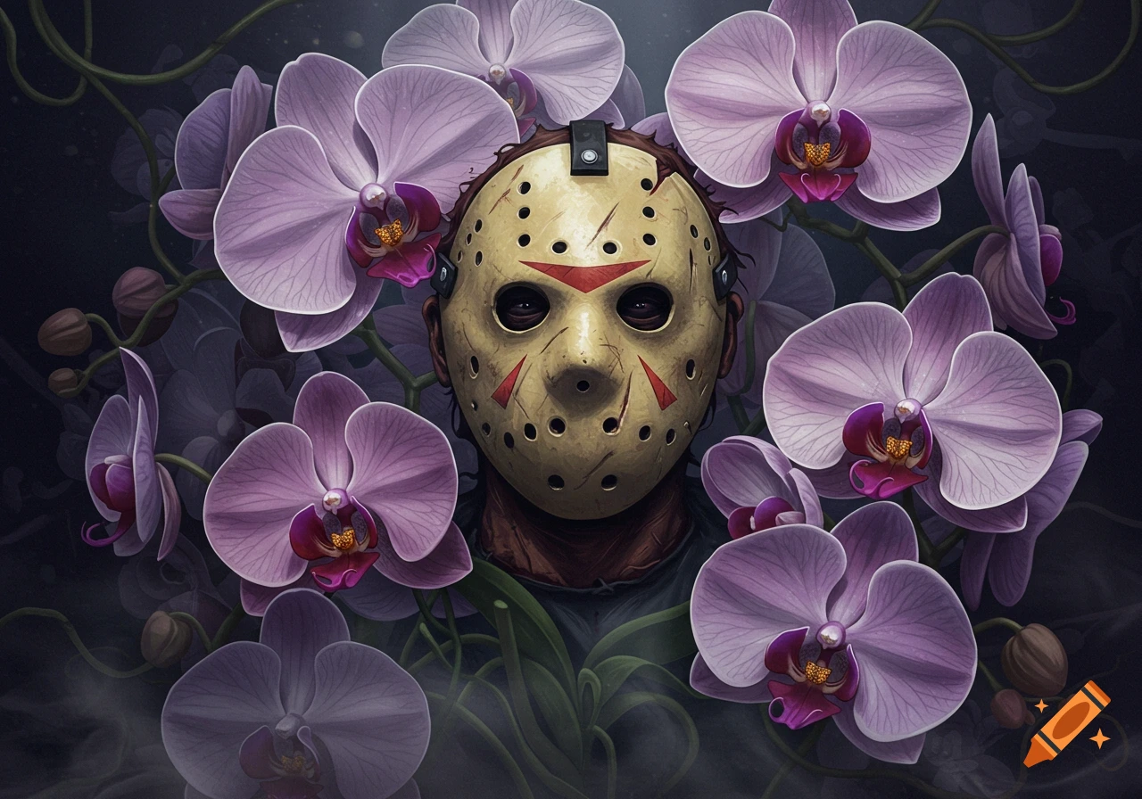 A detailed illustration of a weathered Jason Voorhees hockey mask ...