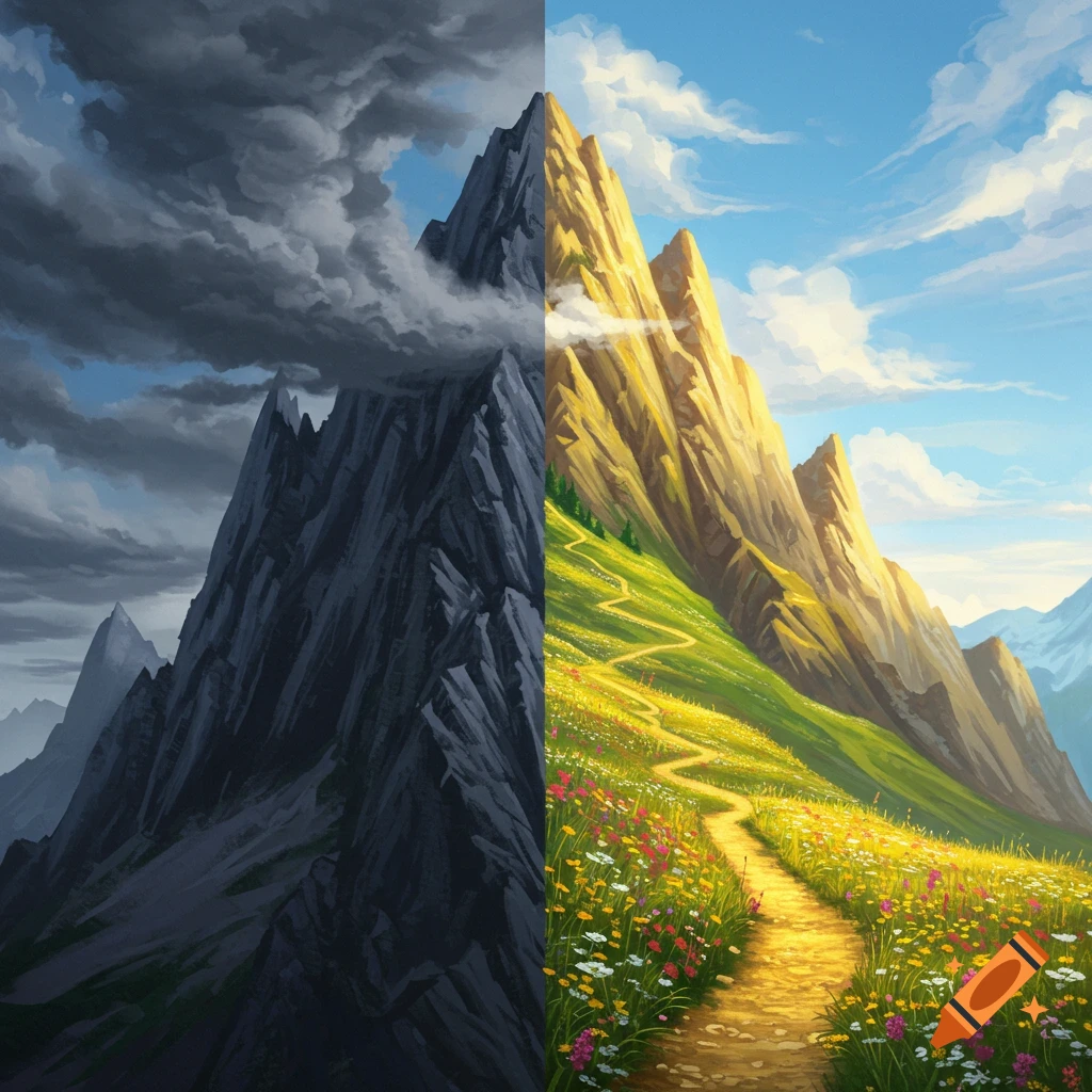 Valley with golden sunlight over rolling hills and meandering river on ...