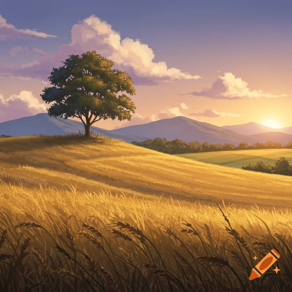 Valley with golden sunlight over rolling hills and meandering river on ...