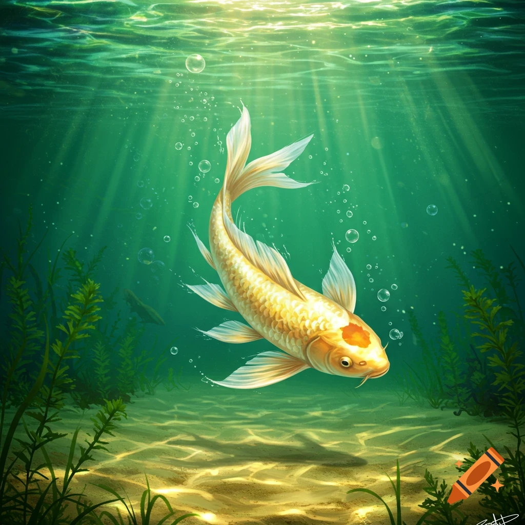 Pixel art sprite of a blue and green fish with yellow scales, viewed ...