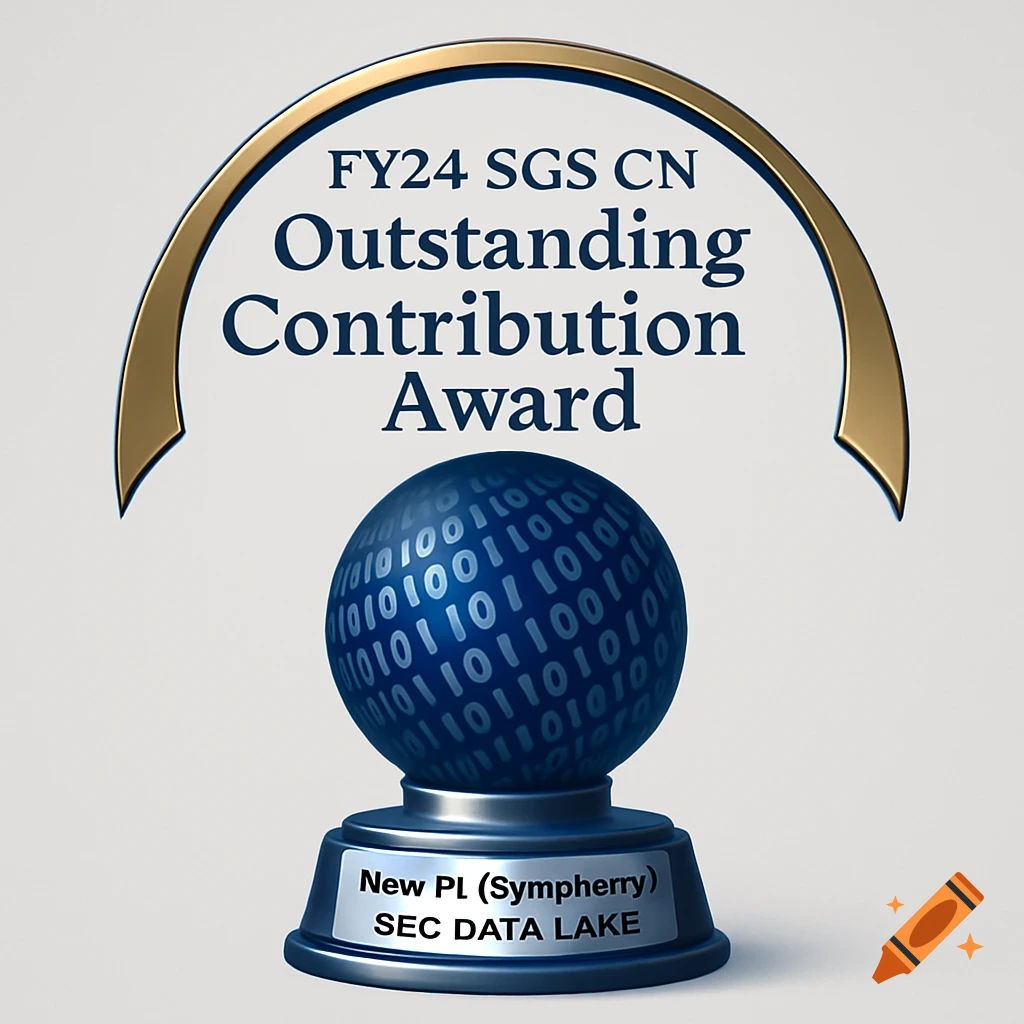 A blue and gold award with a banner stating 'FY24 SGS CN Outstanding ...