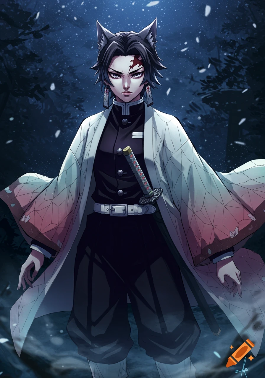 Anime illustration of Nezuko from Demon Slayer jumping in an action ...