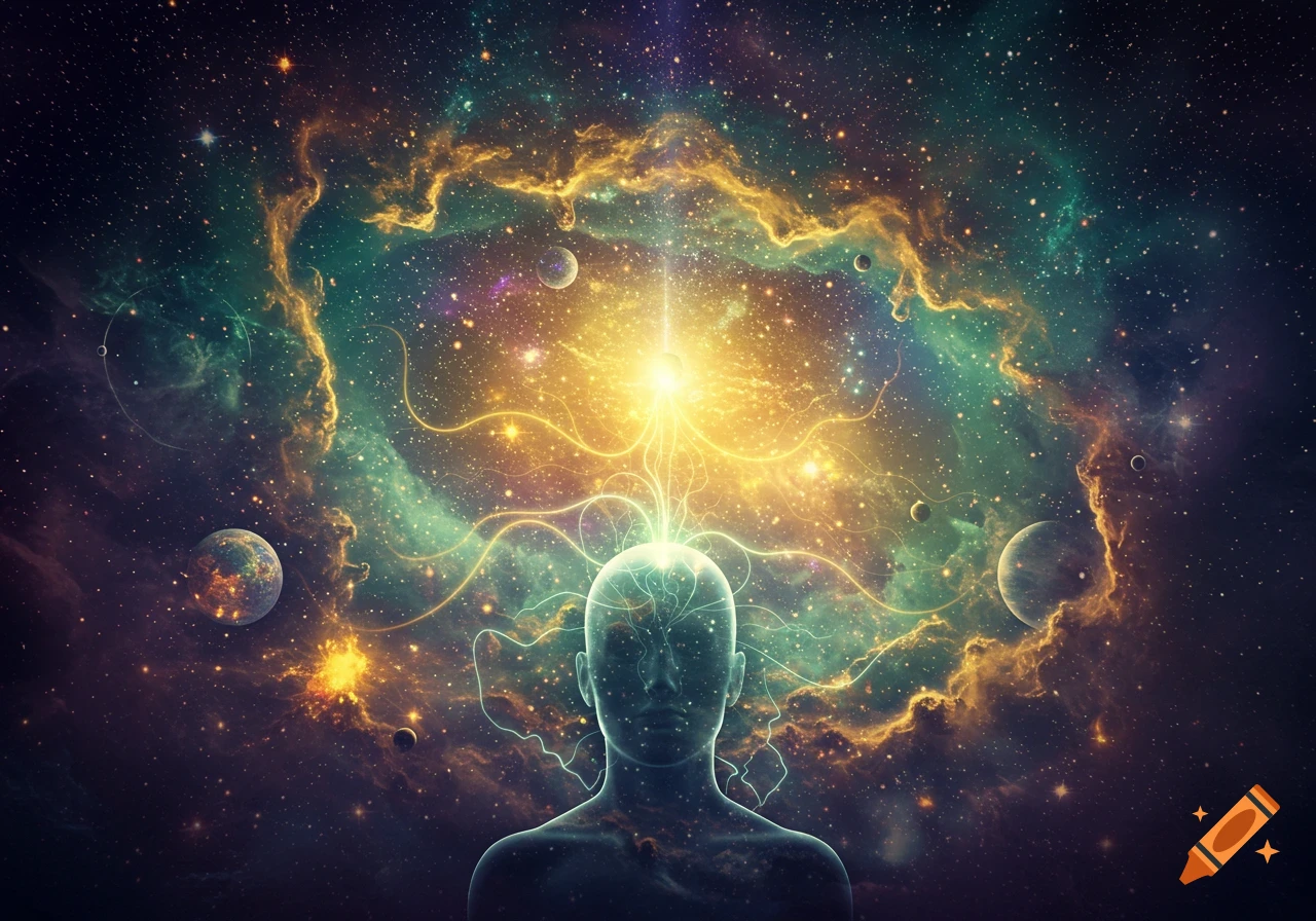 Ethereal cosmic illustration of a male, female, and infant silhouette ...