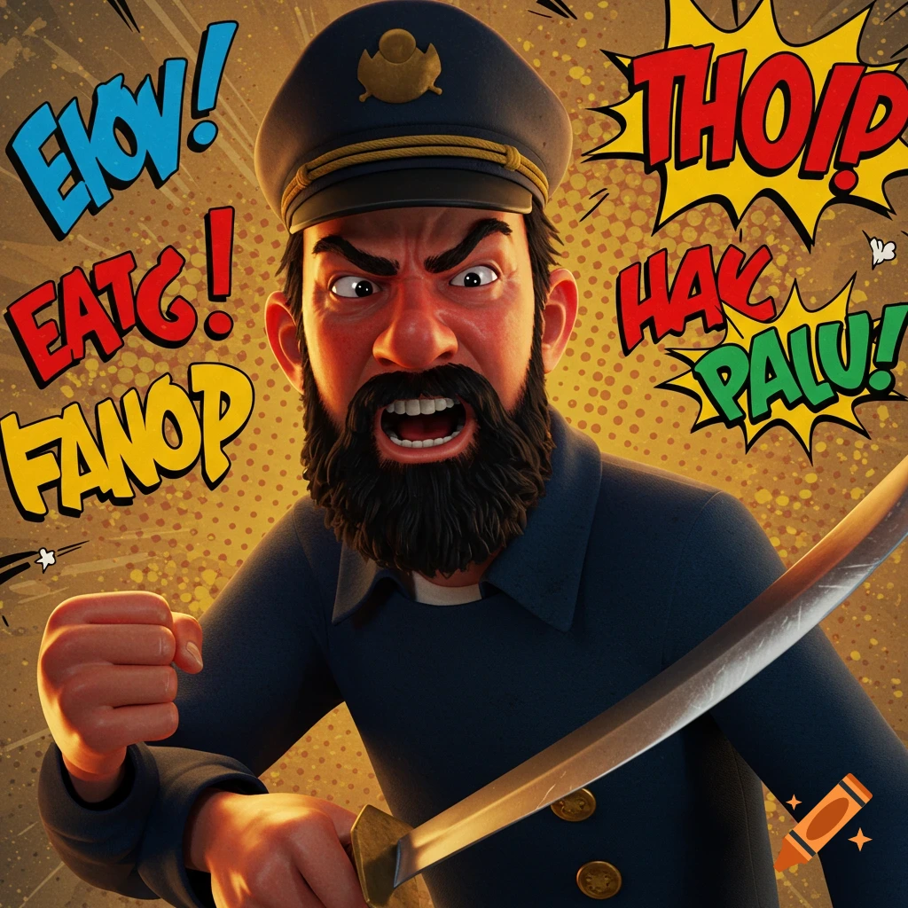 Enraged Captain Haddock from Tintin, yelling cartoon exclamations and ...