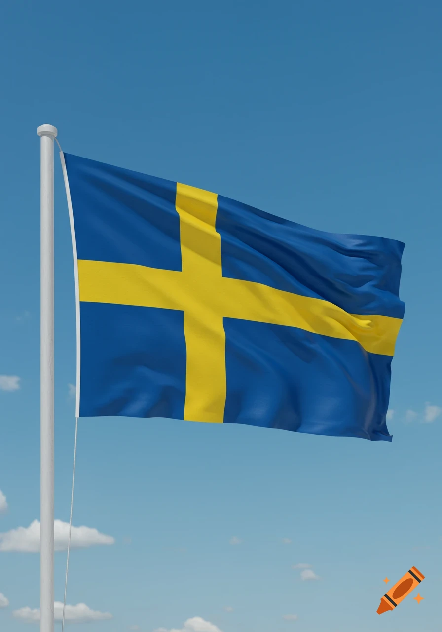 A number 4 textured with the Swedish flag and a blue rectangular object ...