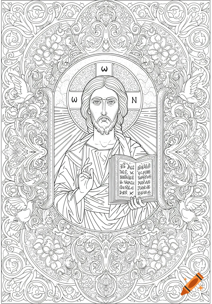 Line art illustration of Jesus and disciples in a field with baskets of ...