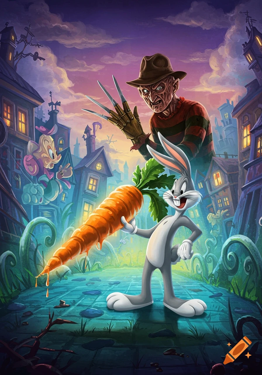 Bugs Bunny in a pinstripe suit and fedora, smoking a cigar, leaning ...