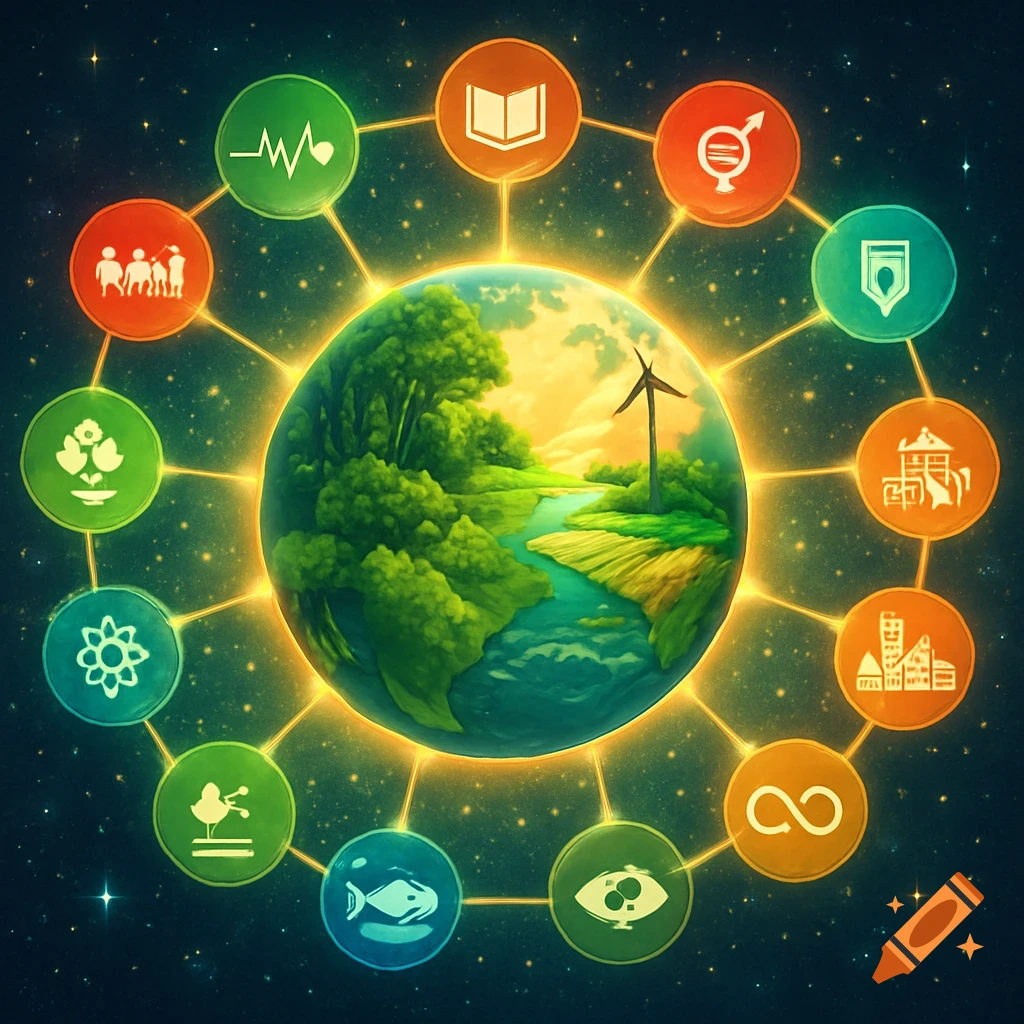 A vibrant Earth globe with green land and blue water, surrounded by ...