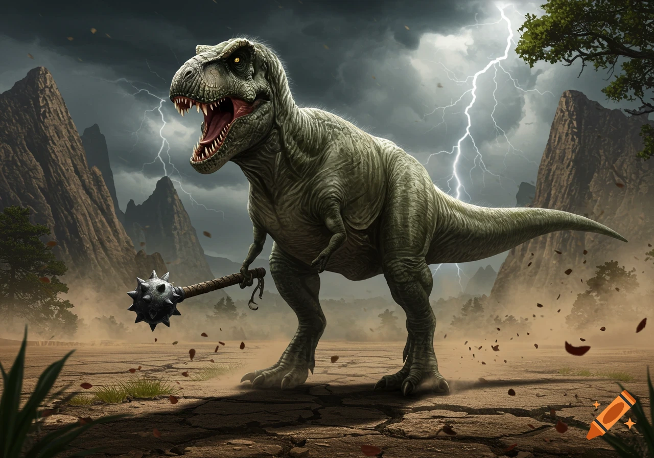 Ahsoka Tano in a purple robe gently touches a T-Rex with a ceremonial ...