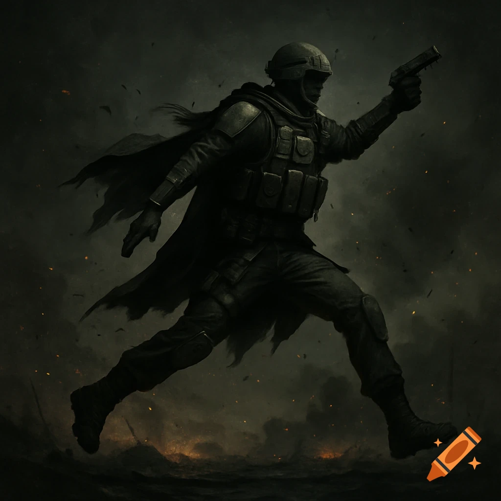 A grim digital painting of a black Tyranid Hormagaunt battling a gas ...