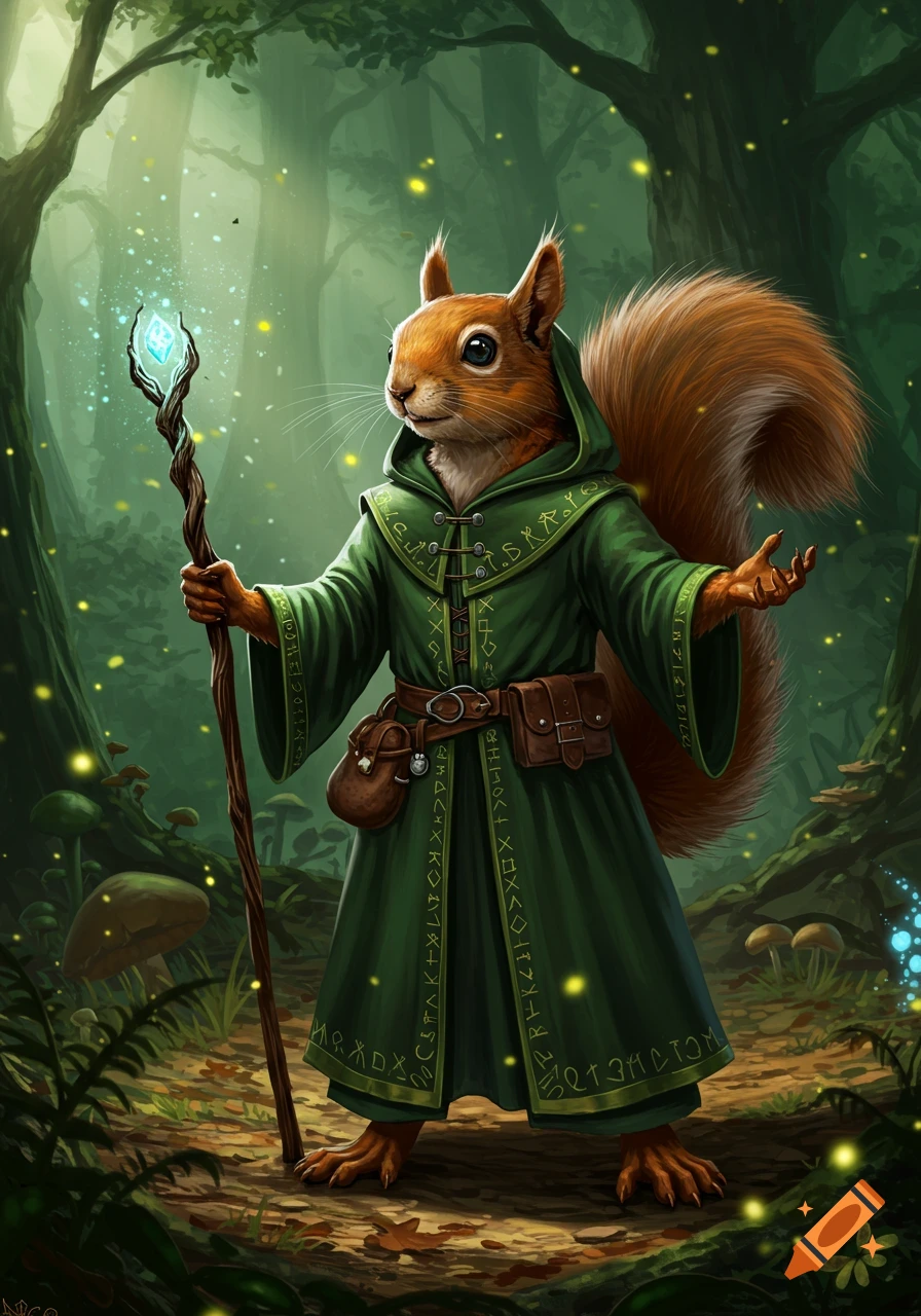 A cute, anthropomorphic squirrel carpenter holds a hammer and saw next ...
