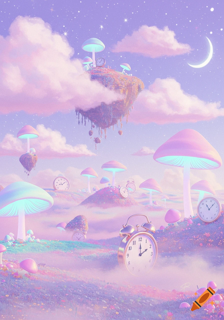 A vibrant illustration of a giant pastel cotton candy floating over a ...