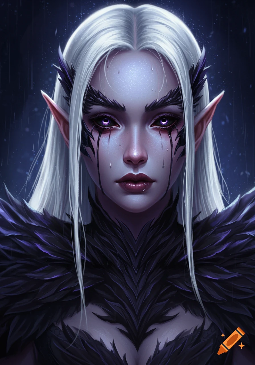 Female Dnd changeling with striking white eyes and hair on Craiyon