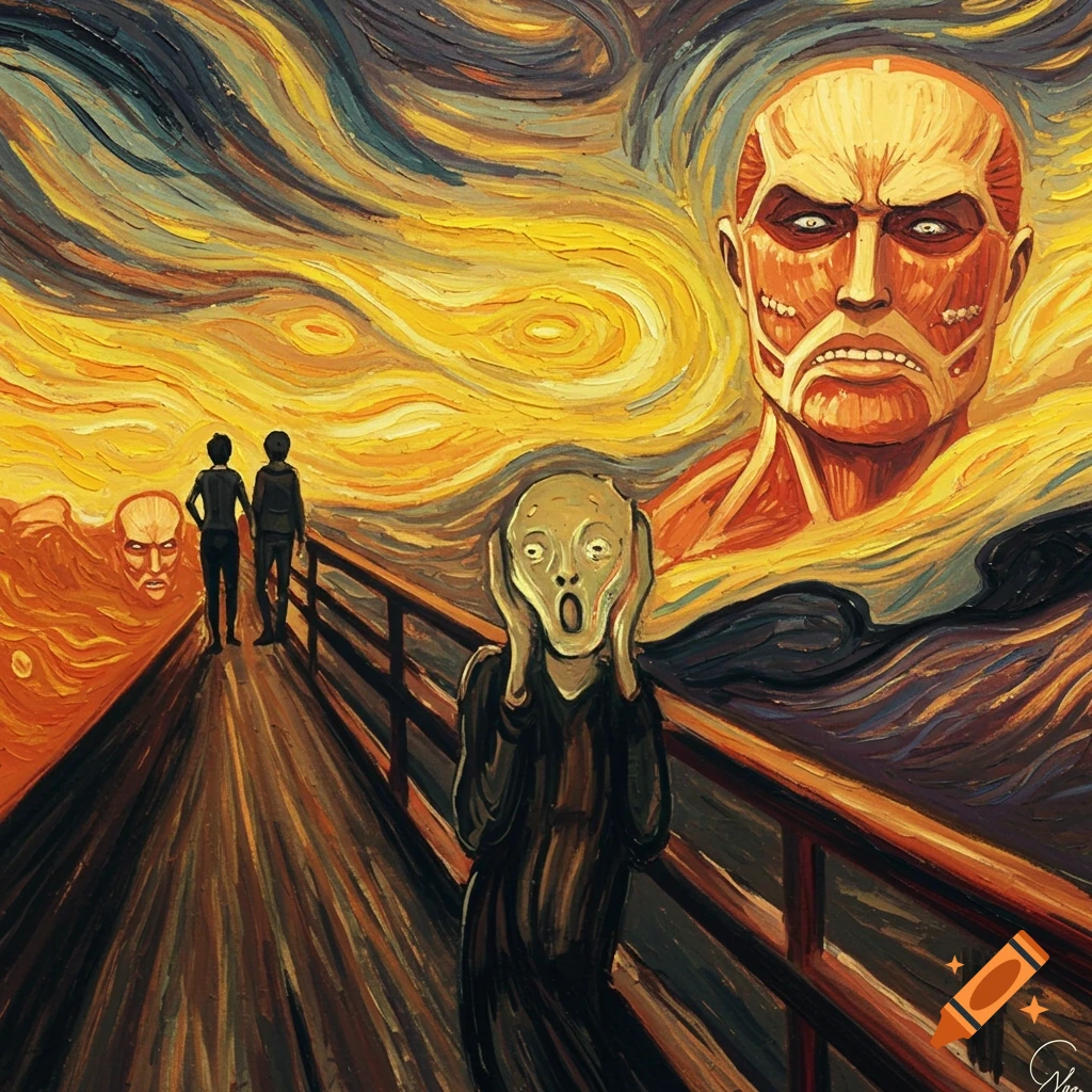 A stylized rendition of Edvard Munch's 'The Scream' with a figure on a ...