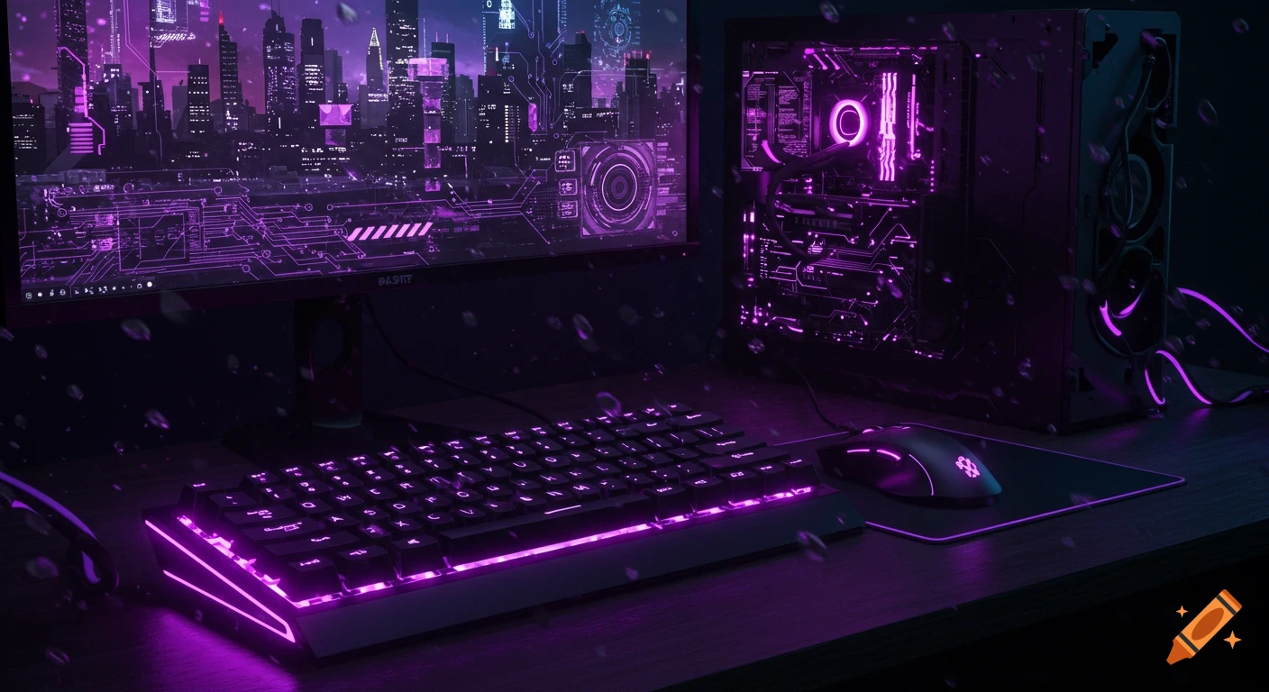 A futuristic computer setup featuring various hardware components like ...